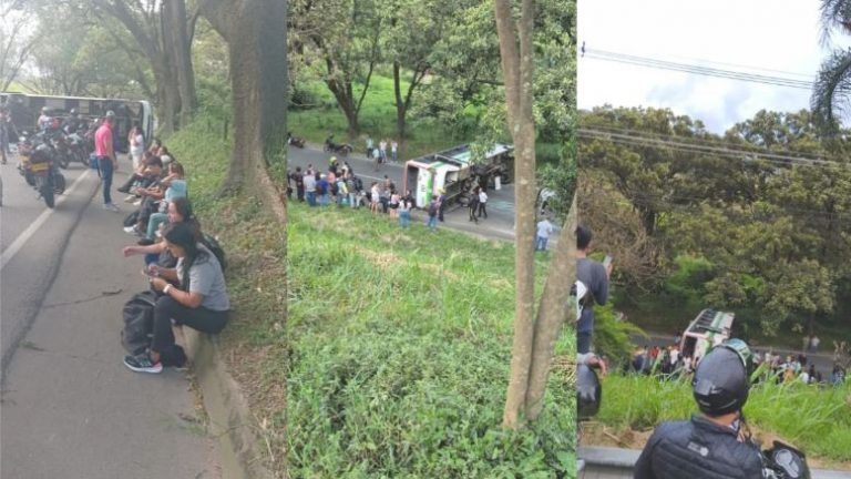 Se volteó un bus alimentador del Metro en Girardota: la vía está ...